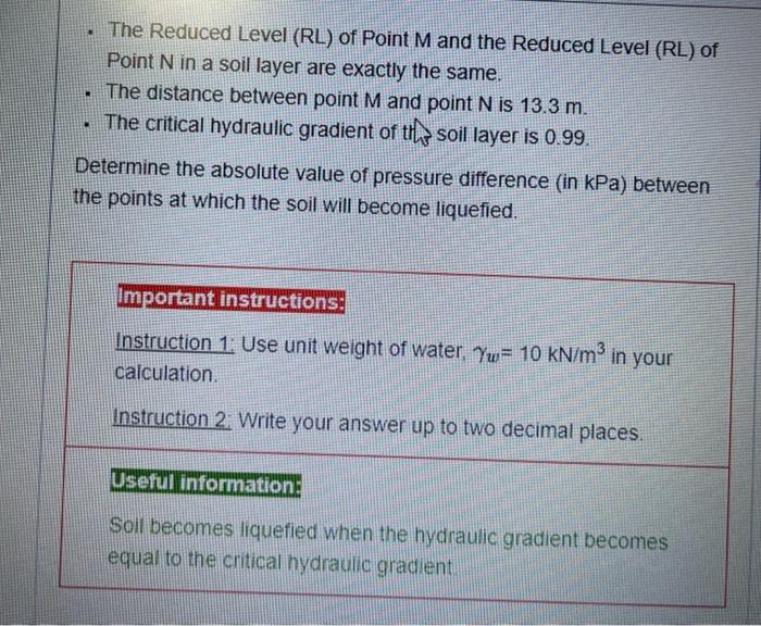 Solved • The Reduced Level (RL) of Point M and the Reduced | Chegg.com