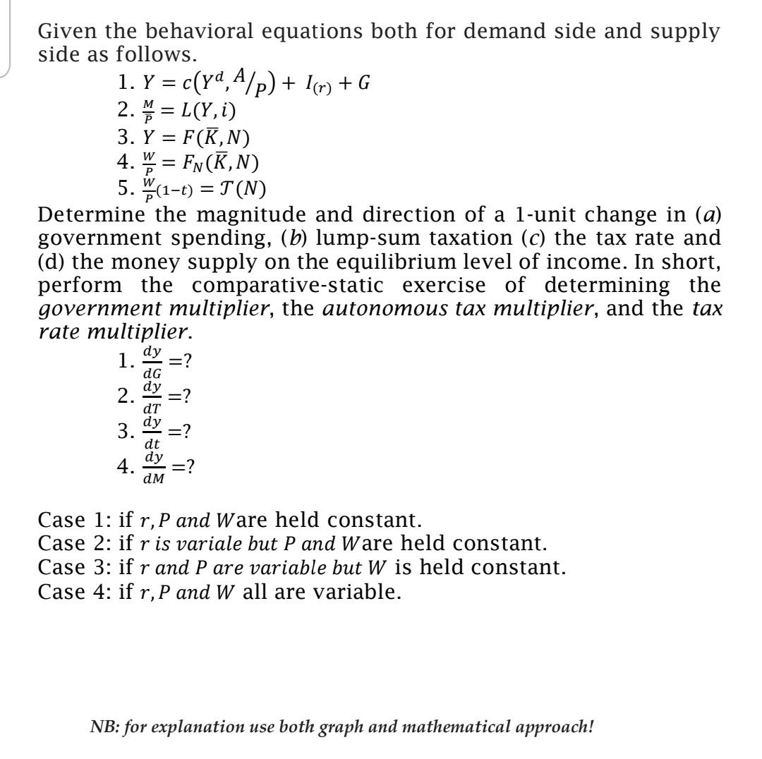 Solved = P W Given the behavioral equations both for demand | Chegg.com
