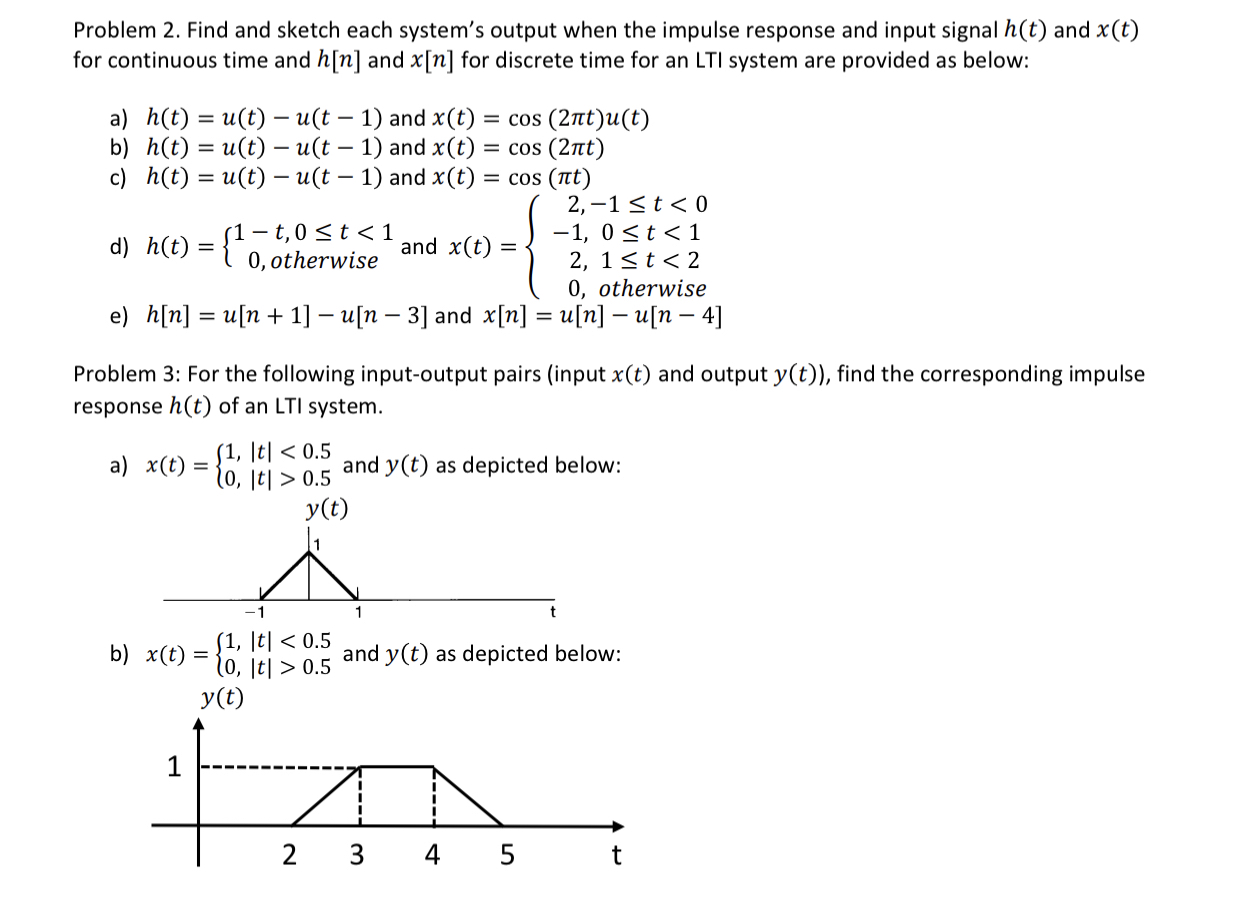Solved Problem 2. ﻿Find and sketch each system's output when | Chegg.com