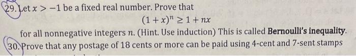 Solved 29. Let x>−1 be a fixed real number. Prove that | Chegg.com