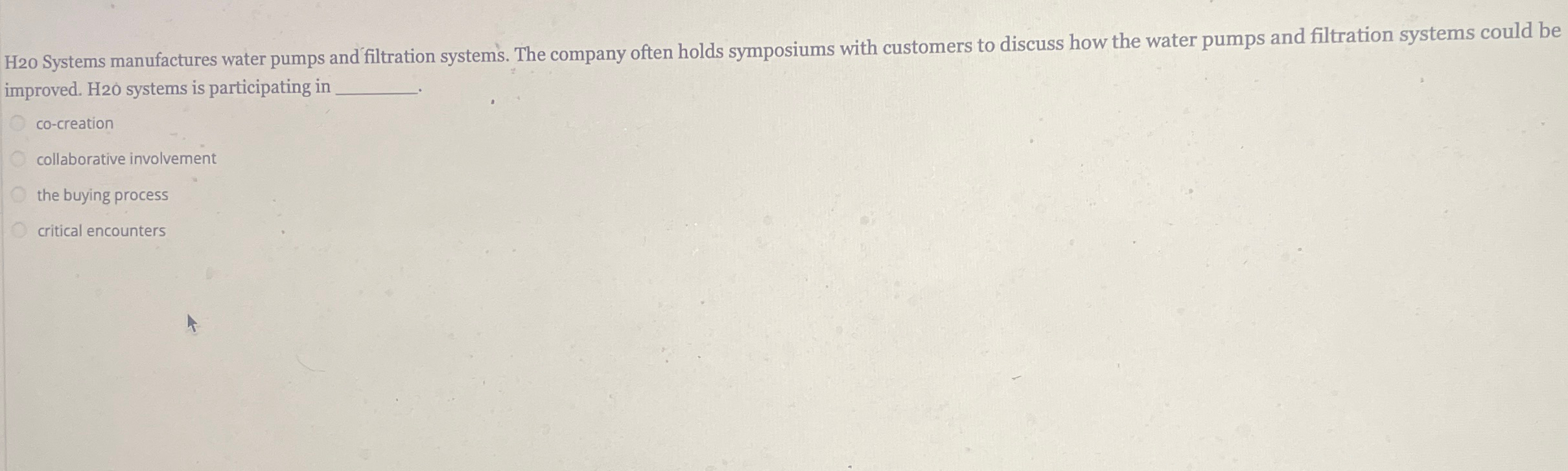 Solved H20 ﻿Systems manufactures water pumps and filtration | Chegg.com