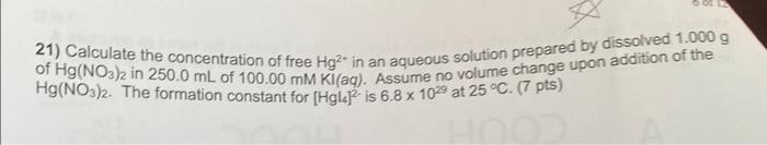 Solved 21) Calculate the concentration of free Hg2+ in an | Chegg.com