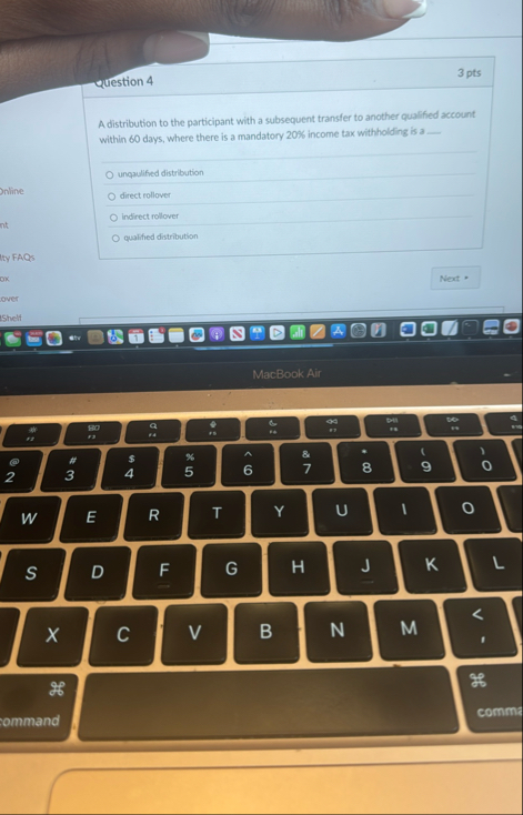 Solved Question 43 ﻿ptsA distribution to the participant | Chegg.com