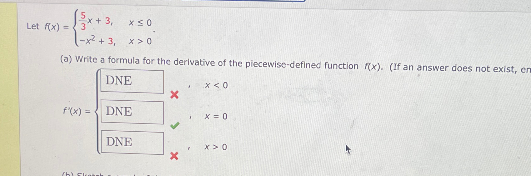 Solved Let f(x)={53x+3,x≤0-x2+3,x>0(a) ﻿Write a formula for | Chegg.com