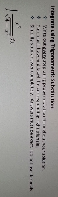 Solved Integrate using Trigonometric Substitution.Write out | Chegg.com