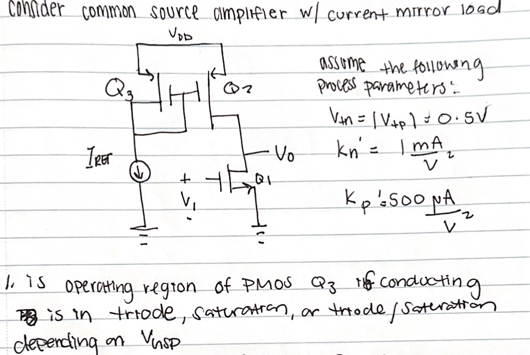 Solved Operating region of PMOS Q3 ﻿is conducting in | Chegg.com