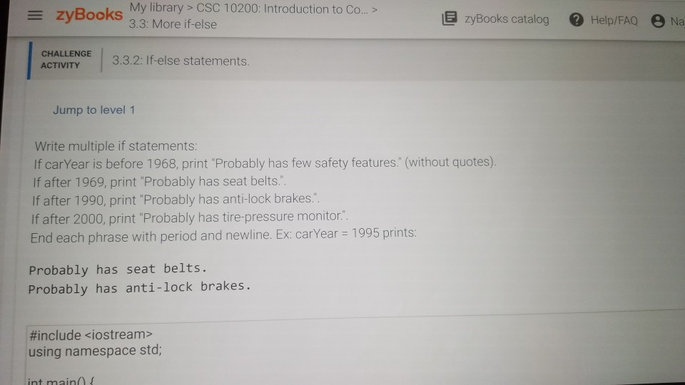 Solved My library > CSC 10200: Introduction to Co... > = | Chegg.com