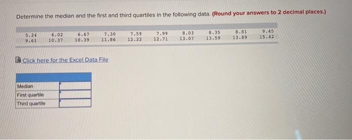 Solved Determine the median and the first and third | Chegg.com