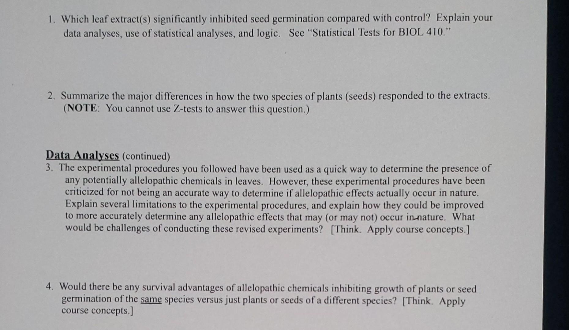 Solved Data Analyses Complete the following tables that | Chegg.com