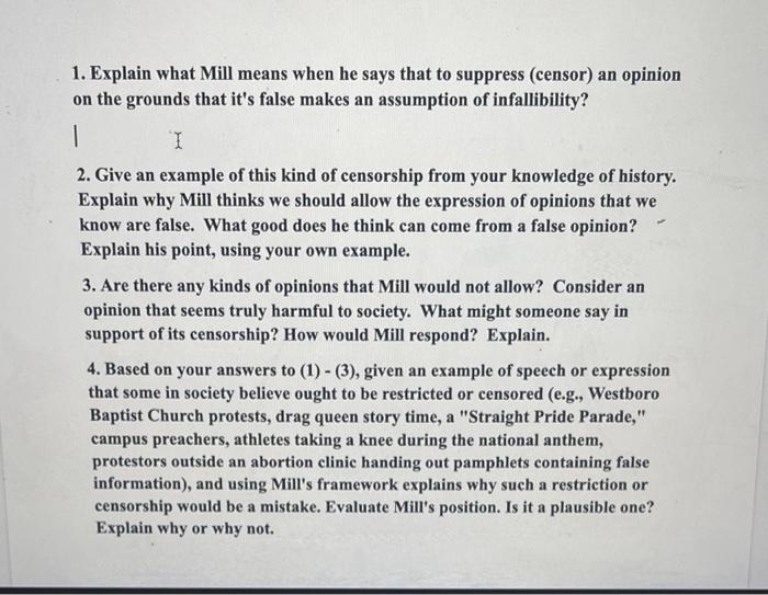 1. Explain what Mill means when he says that to | Chegg.com