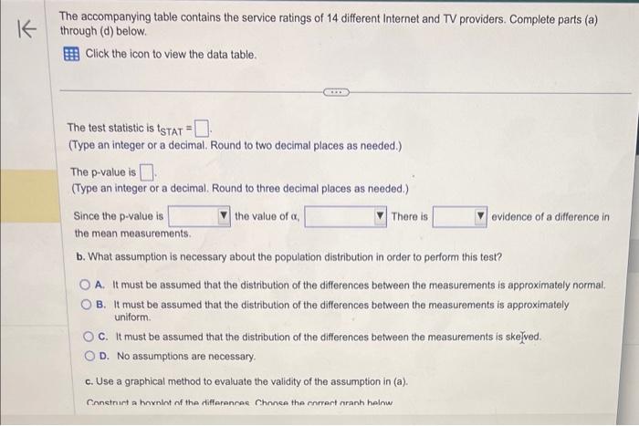 Solved The accompanying table contains the service ratings | Chegg.com
