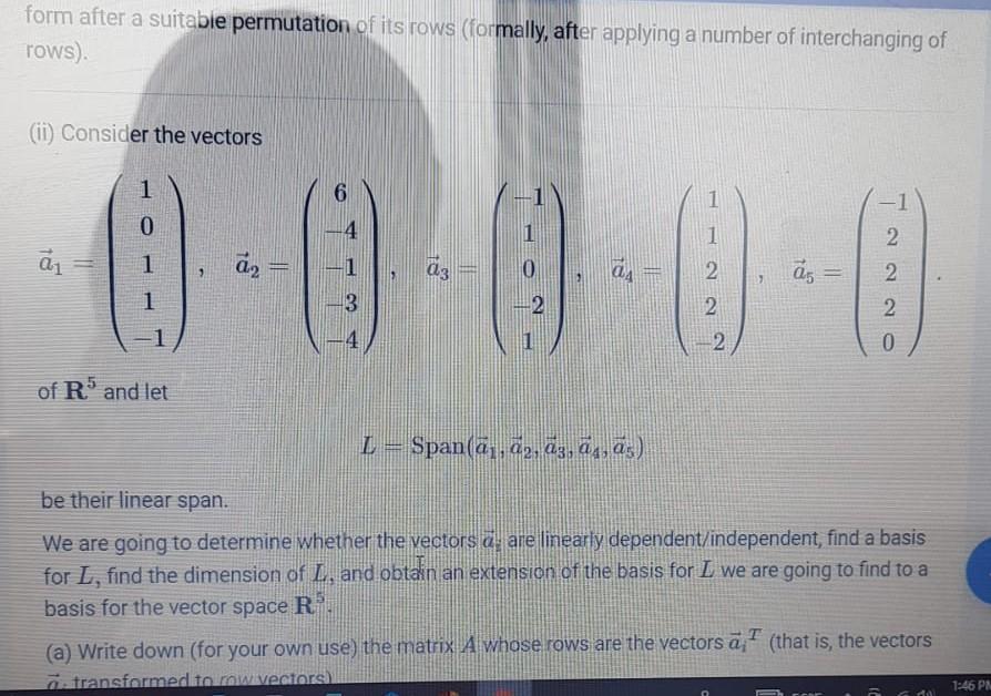 Solved (Linear Spans). Recall that the transpose operation | Chegg.com
