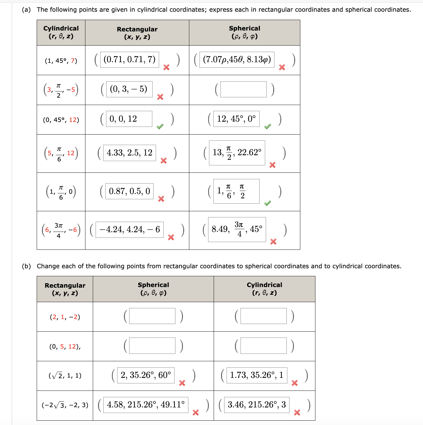 Solved (a) ﻿The following points are given in cylindrical | Chegg.com