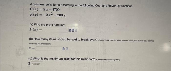 Solved A business sells items according to the following | Chegg.com