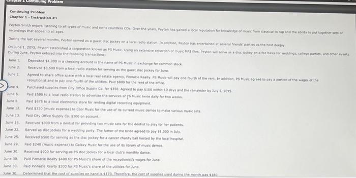 Continuing Problem Chapter 1 - Instruction #3 Refer | Chegg.com