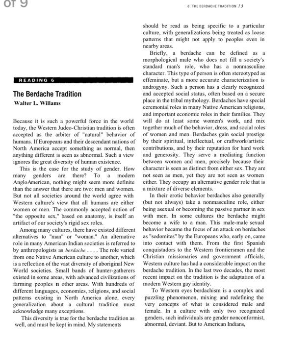 Solved OT 9 6: THE BERDACHE TRADITIONS should be read as | Chegg.com