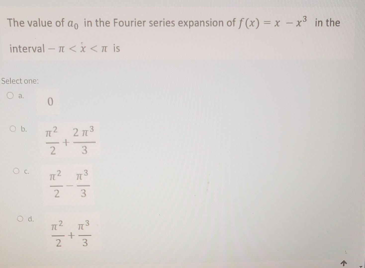 Solved The value of a0 in the Fourier series expansion of | Chegg.com