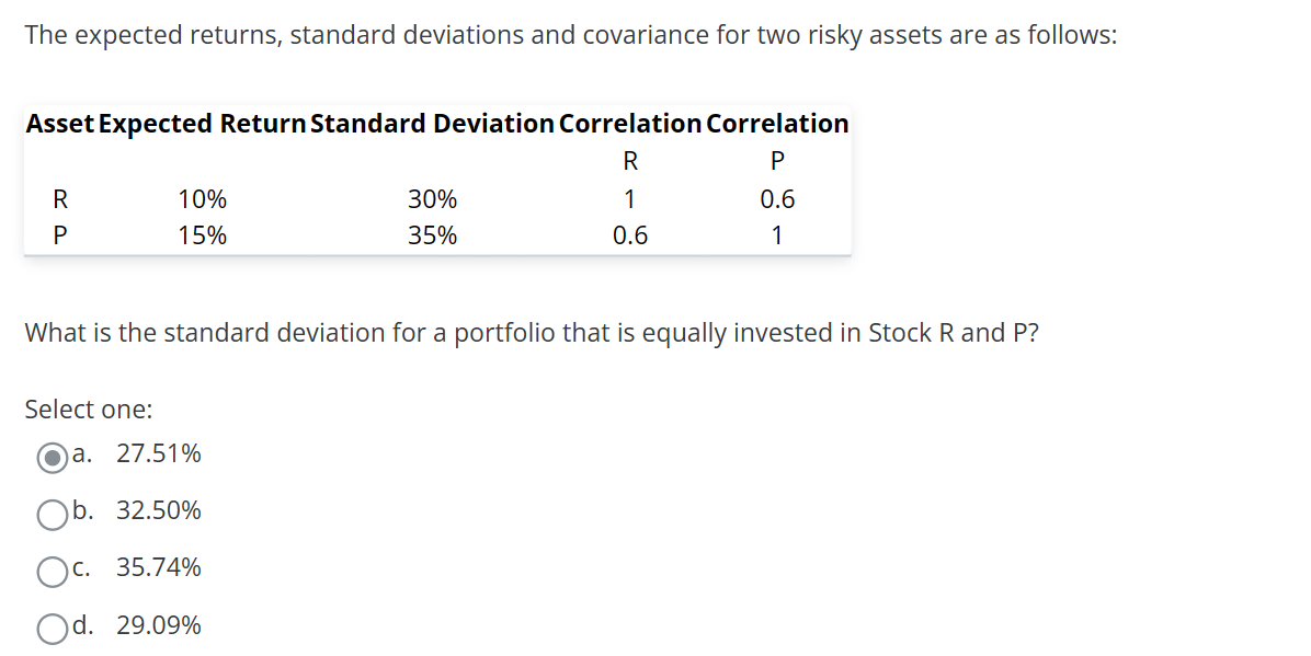 Solved The expected returns, standard deviations and | Chegg.com