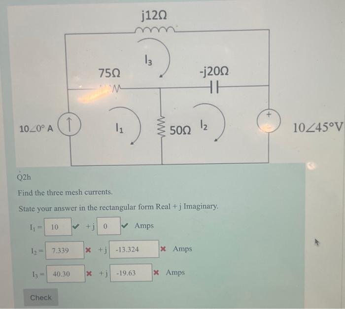 Solved Q2h Find the three mesh currents. State your answer | Chegg.com