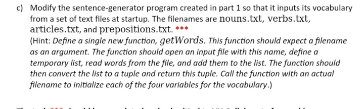 Solved c) Modify the sentence-generator program created in | Chegg.com