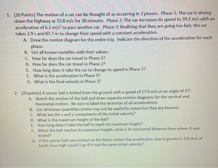 Solved 1. (20 Points) The motion of a car can be thought of | Chegg.com