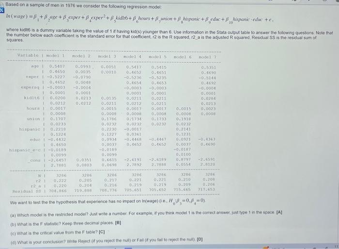 Solved Where kidit 6 is a dummy variable taking the value of | Chegg.com