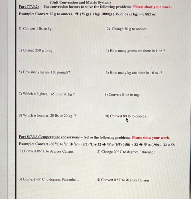 Solved (Unit Conversion and Metric System) Part 7(7.3.2) - | Chegg.com