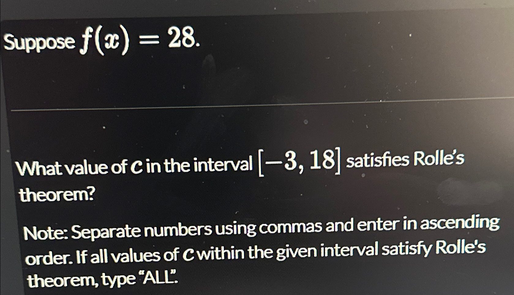 Solved Suppose f(x)=28What value of C ﻿in the interval -3,18 | Chegg.com