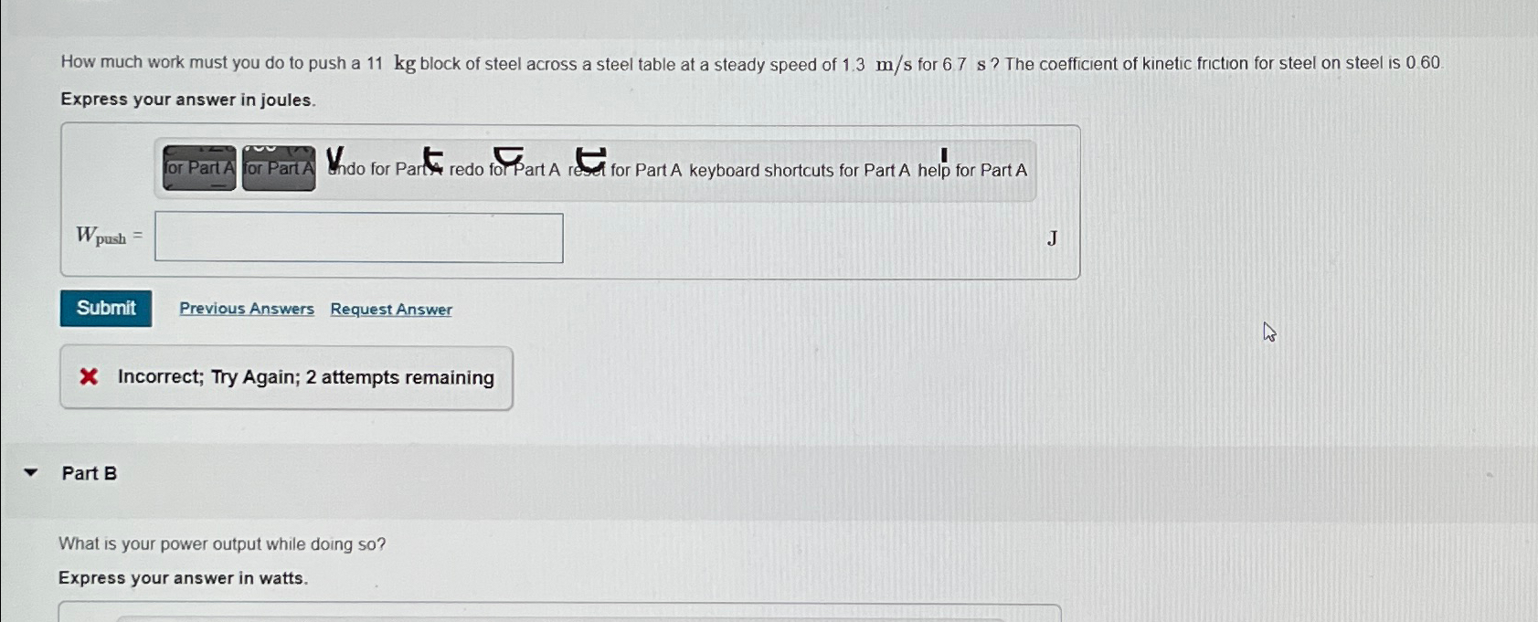 Solved How much work must you do to push a 11kg ﻿block of | Chegg.com