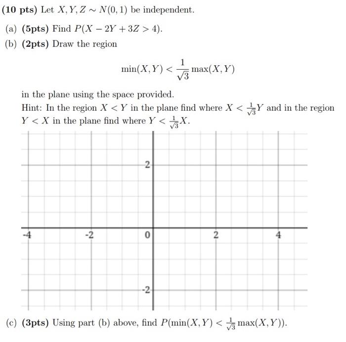 Solved (10 pts) Let X,Y,Z∼N(0,1) be independent. (a) (5pts) | Chegg.com