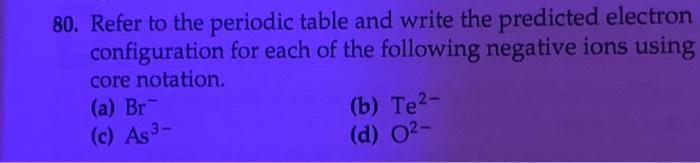 Solved 80. Refer to the periodic table and write the | Chegg.com