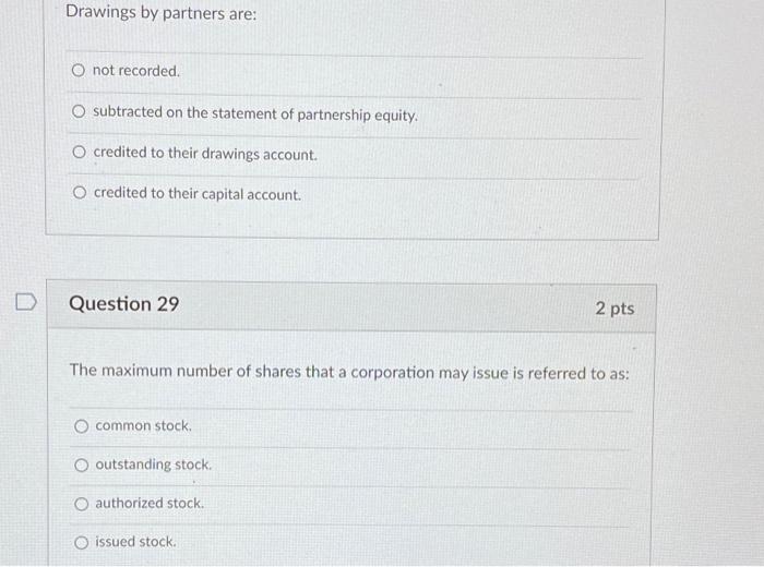 Solved Drawings by partners are: not recorded. subtracted on | Chegg.com