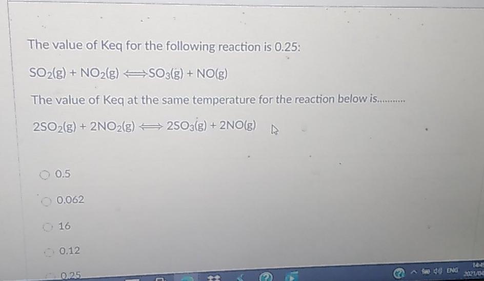 Solved The value of Keq for the following reaction is 0.25: | Chegg.com