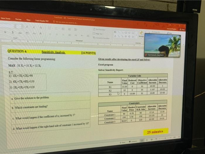 Solved A LO [16 POINTS) QUESTION 4: Sensitivity Analysis | Chegg.com