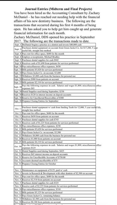 Solved Journal Entries (Midterm and Final Projects) You have | Chegg.com