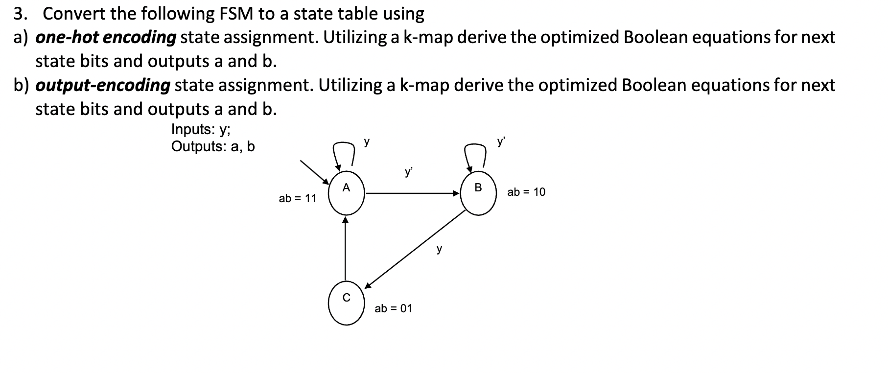 Solved Convert the following FSM to a state table usinga) | Chegg.com