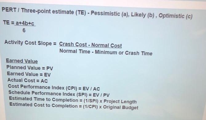 Solved PERT / Three-point estimate (TE) - Pessimistic (a), | Chegg.com