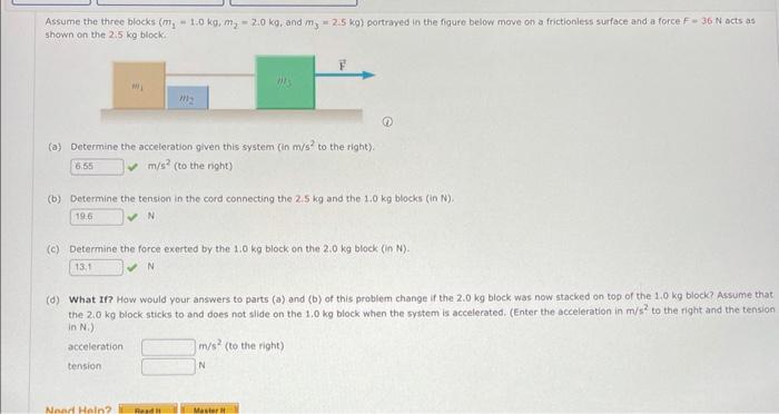 Solved Assume the three blocks (m1=1.0 kg,m2=2.0 kg, and | Chegg.com