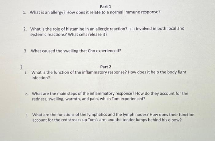 Solved Part 1 1. What is an allergy? How does it relate to a | Chegg.com
