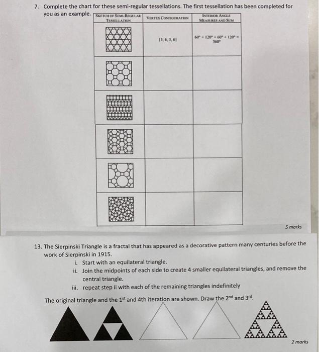Solved 7. Complete the chart for these semi-regular | Chegg.com