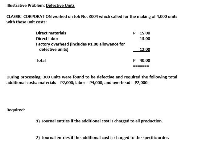 Illustrative Problem: Defective Units CLASSIC | Chegg.com