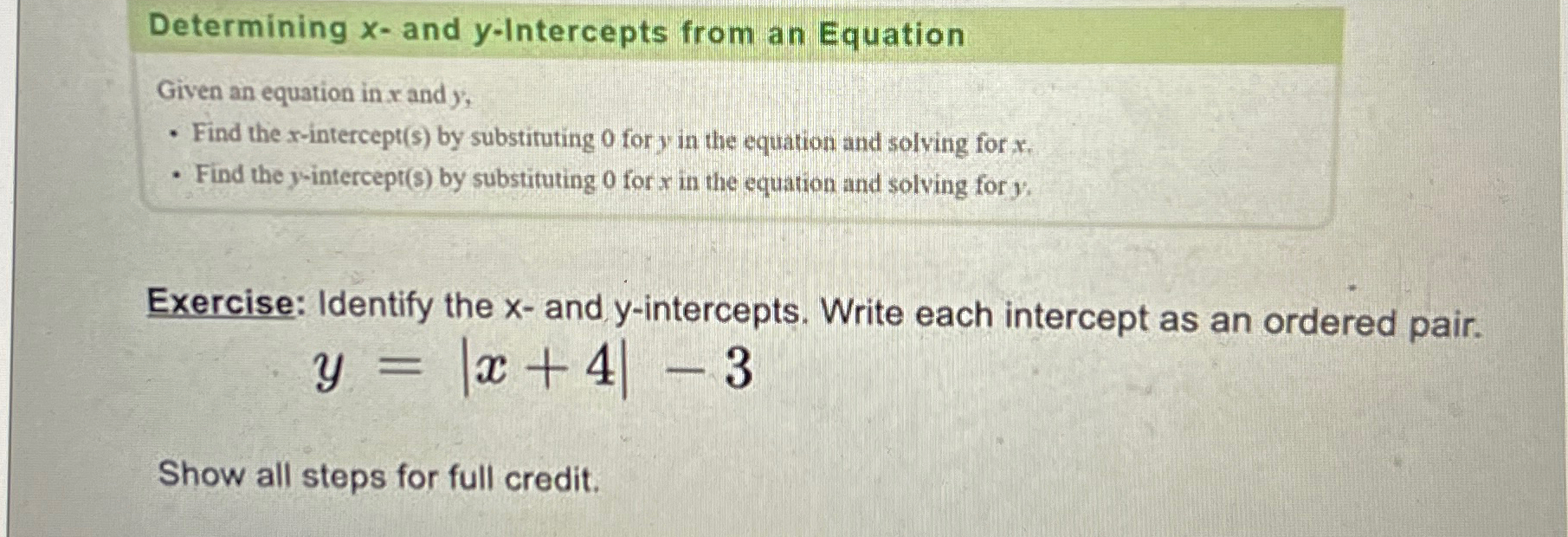 Solved Determining x - ﻿and y-Intercepts from an | Chegg.com