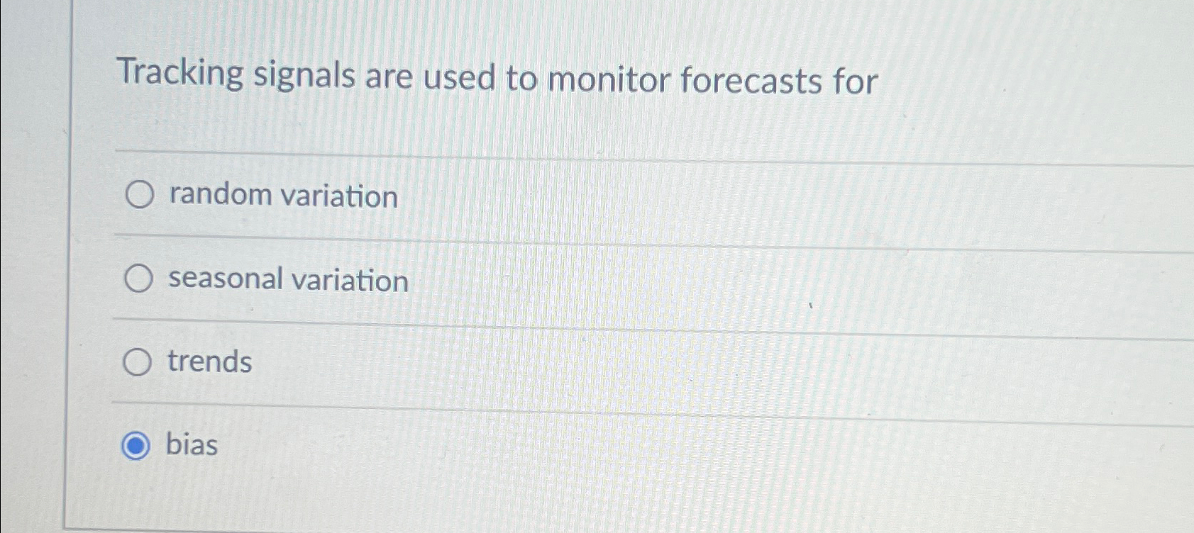 Solved Tracking signals are used to monitor forecasts | Chegg.com