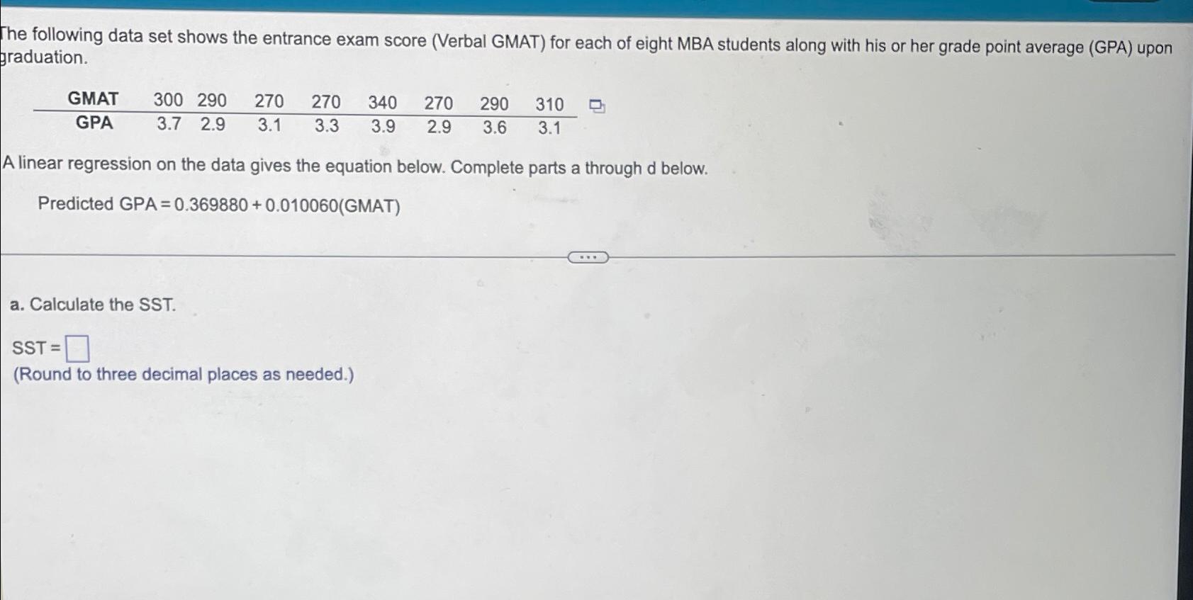 Solved The following data set shows the entrance exam score | Chegg.com