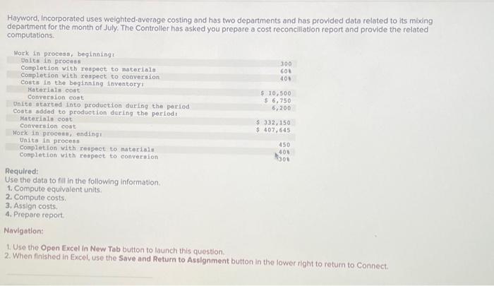 Solved Hayword Incorporated Uses Weighted Average Costing 2638