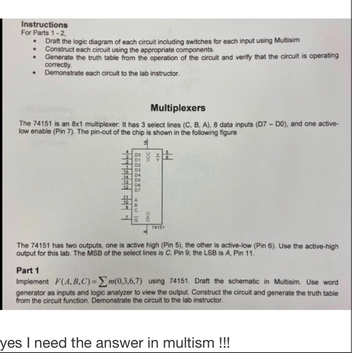 Instructions For Parts 1 - 2 Draft the logic diagram | Chegg.com