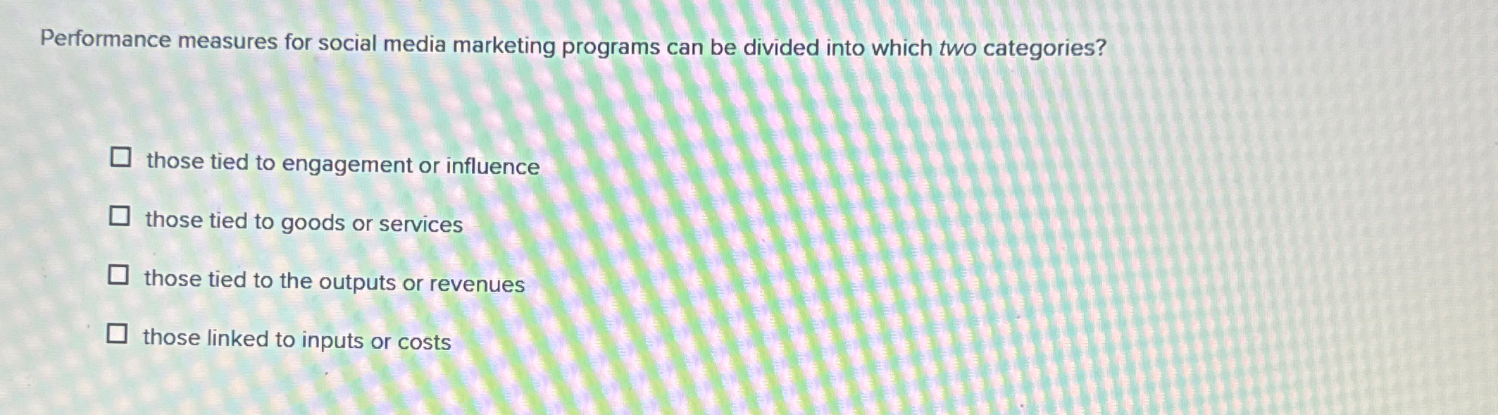 Solved Performance measures for social media marketing | Chegg.com