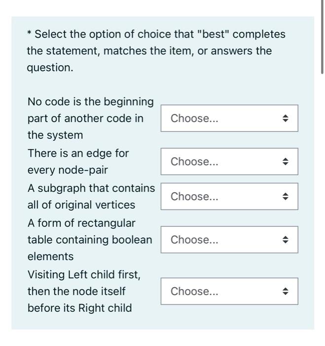 Solved ∨ Choose... Post-Order Traversal Prefix Coding | Chegg.com