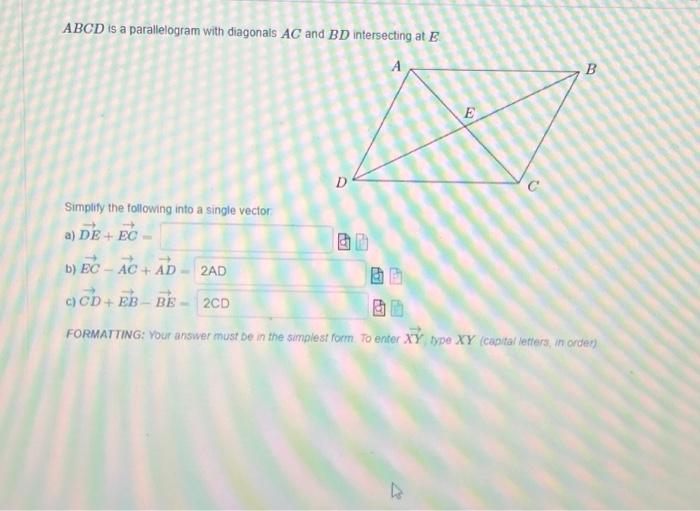 Solved ABCD is a parallelogram with diagonals AC and BD | Chegg.com