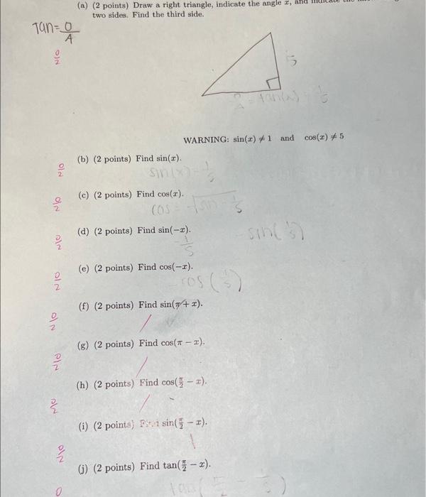 (a) (2 points) Draw a right triangle, indicate the | Chegg.com
